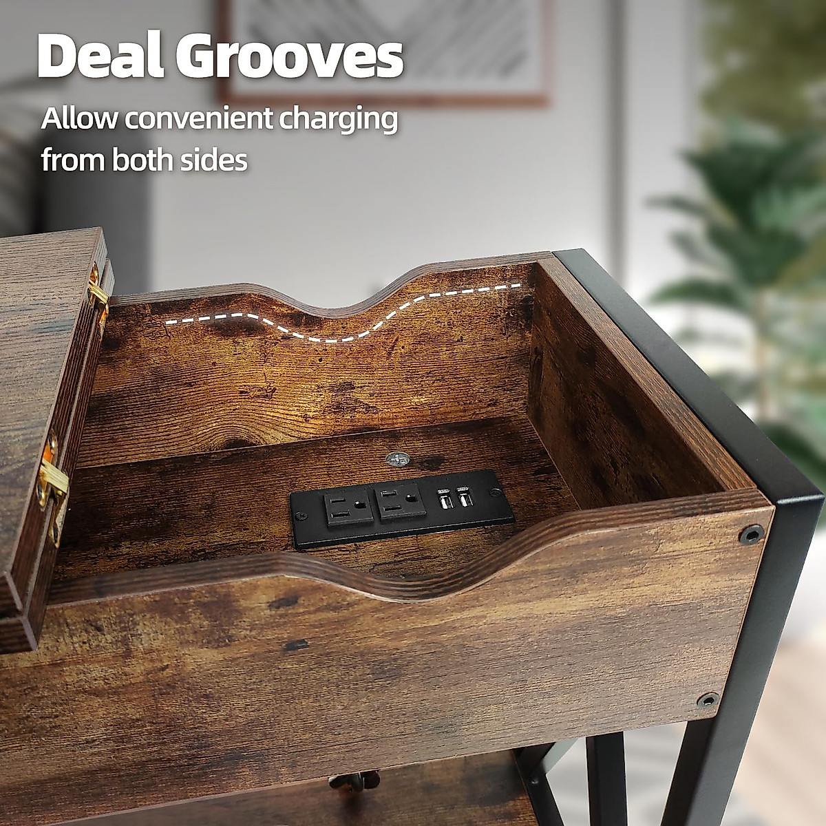 TooCust End Tables Living Room with Charging Station, Flip Top Side Table with USB Ports and Outlets, Couch End Tables, Narrow End Tables with 5.5" Deep Flip Top Drawer(11.2" D x 24" W x 24" H)