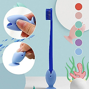 Cute Standing Tooth Brush Cover Cap Stand, Toothbrush Holder with Suction Cup, Portable Travel Toothbrush Head Cover Protector, Cute Fish Shape Silicone Suction Cup Toothbrush Holder. (6 PCS)