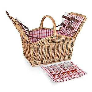 PICNIC TIME Piccadilly Picnic Basket - Romantic Picnic Basket for 2 with Picnic Set, (Red & White Plaid Pattern)