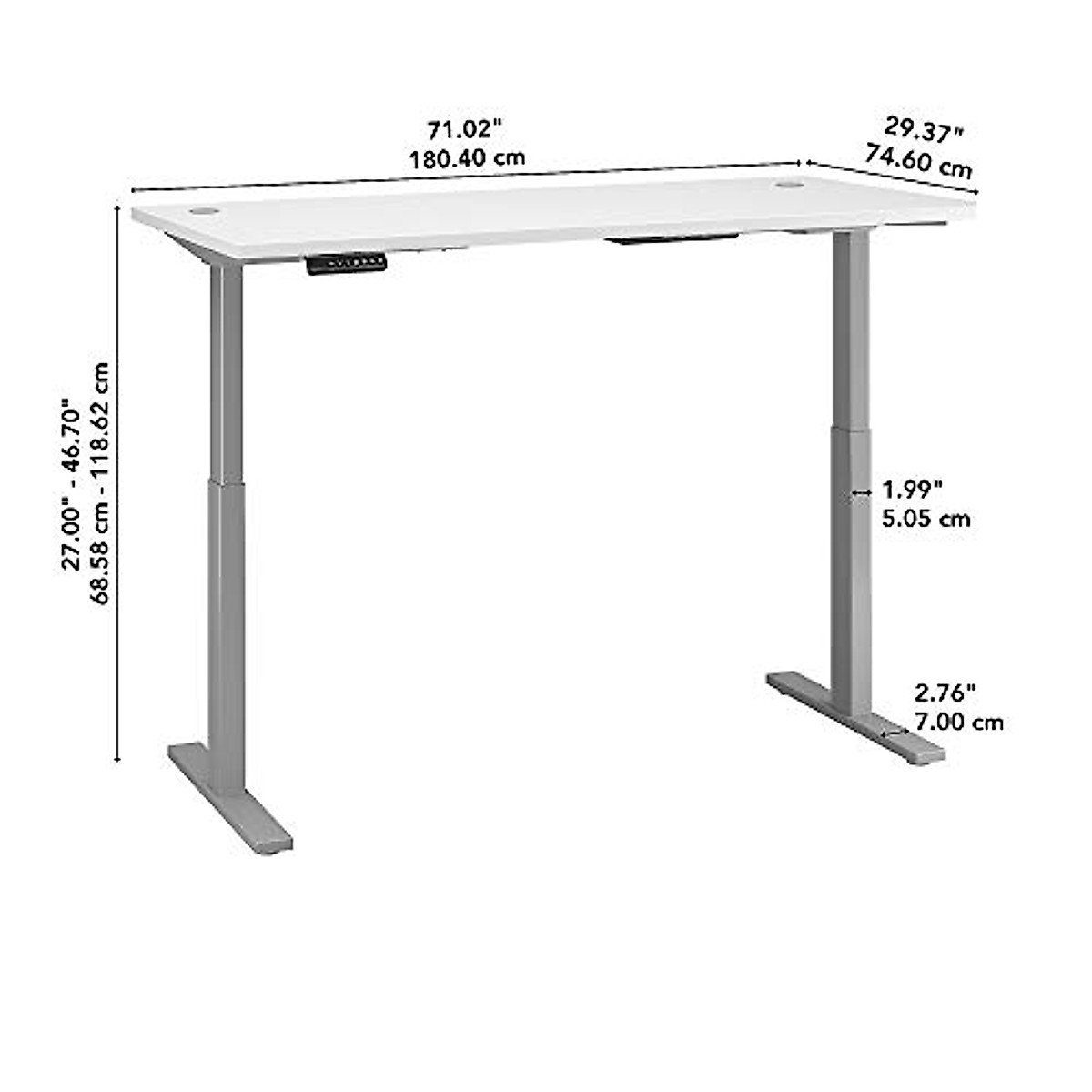 Bush Business Furniture Move 60 Series Height Adjustable Standing Desk, 72W x 30D, White with Cool Gray Metallic Base