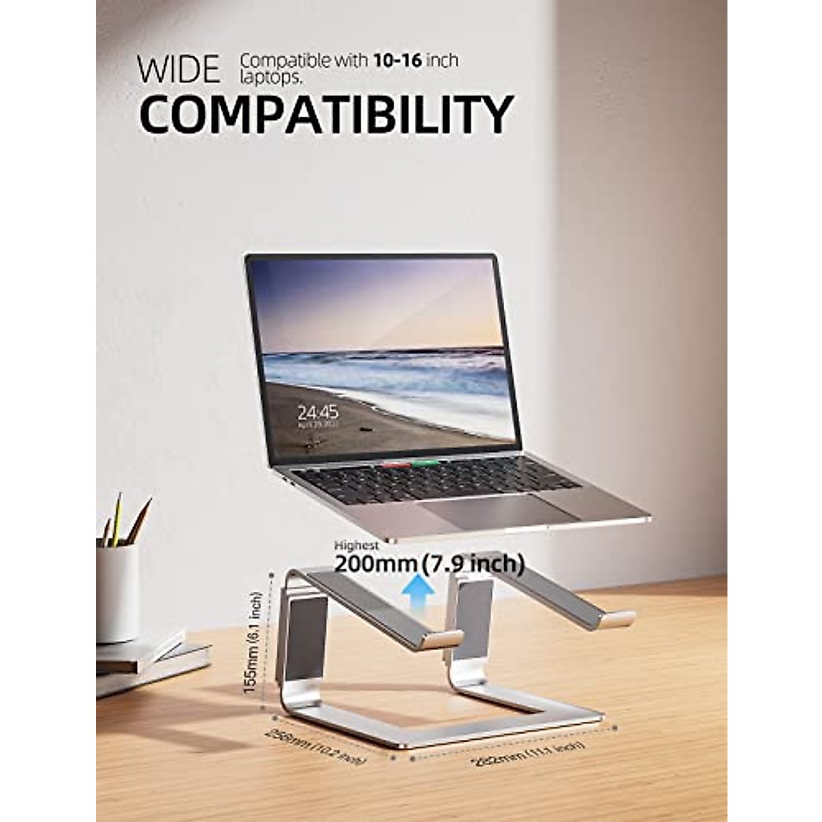 Nulaxy Laptop Stand Adjustable Height, Detachable Laptop Riser for Desk, Ergonomic Aluminum Computer Stand Holder Compatible with MacBook Air Pro, Dell XPS, HP, Lenovo More 10-16” Laptops, Silver