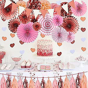 71pcs Valentines Day Rose Gold Pink Hanging Paper Fans Decorations - Wedding Bachelorette Party Barbecue Birthday Party Holidays Picnic Circus New Years Day Party Photo Booth Backdrops Decorations