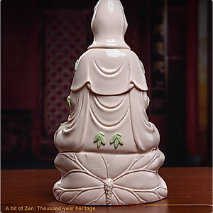 XINJDM Etchings Guan Yin Statue, Ceramic Quan Yin Buddha, Kwan Yin Statue, Buddha Siting On A Lotus Statue, Home Decor, Best Chinese Feng Shui Gifts. (11 Inches Top Ceramic Guan Yin) (Size : 28x14.5)