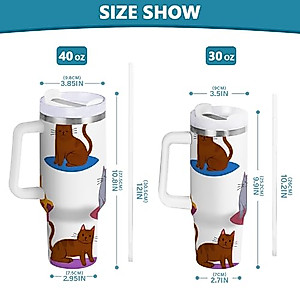Nexawaveo Cats Do Different Yoga Poses Tumbler with Handle and Straw 30-40 oz Lid Cup Holder Compatible for Travel Insulated Stainless Steel Cup Food Grade PP Gifts for Him Her BPA-free