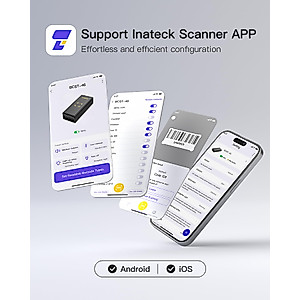Inateck Barcode Scanner Bluetooth, 1D 2D QR Code Scanner Kabellos 2.4GHz, Portable Wireless Barcode-Scanner Laser, Mini Handscanner with APP and SDK, BCST-46