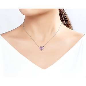 AINUOSHI Heart Necklace Sterling Silver Necklaces for Women Pink Cubic Zirconia Diamond Pendant Anniversary Birthday Christmas Gifts for Her Hypoallergenic