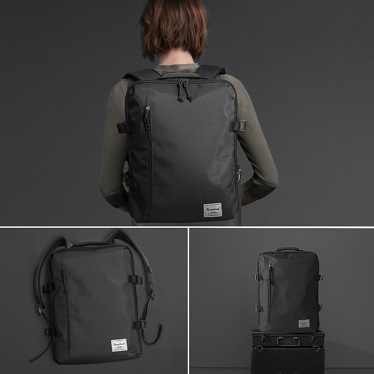 Rangeland New Business Trip Backpack 21L Flight Approved Carry on Daypack 15-inch Laptop Notebook, School Commute Gym Sport, All Black