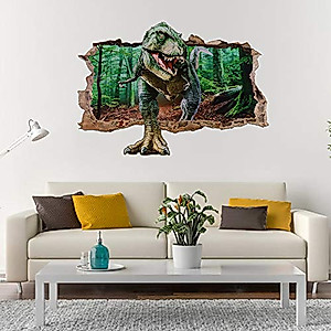 2 Sheets Dinosaur Wall Decals Dinosaur Forest Wall Stickers Self Adhesive 3D Smashed Wall Arts Removable Wall Mural Decals for Kids Nursery Bedroom Living Room (Jumping Dinosaurs)