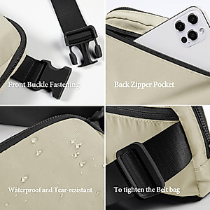 ODODOS Unisex Mini Belt Bag with Adjustable Strap Small Fanny Pack for Workout Running Traveling Hiking, Khaki