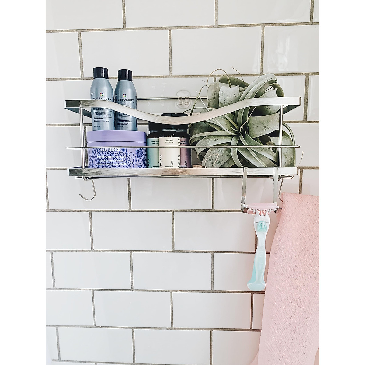 iLikeNew Luxury Multipurpose Storage Caddy, 12.75W x 5D x 5H inches, 4 Hooks, Peel and Stick, Rustproof Stainless Steel, Shower Organizer, Under-Sink, Spice Rack Wall Shelf (1)