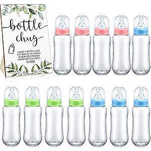 Roowest Baby Bottles for Baby Shower Games Bottle Chug 12 Pcs Plastic Baby Bottles Bulk and Bottle Chug Sign Baby Bottle Chugging Games for Party Gender Reveal Wedding Bridal Shower(Green Leaves)
