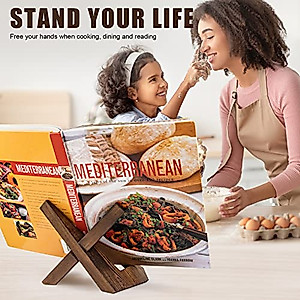 PUERSI Cookbook Stand for Kitchen, Recipe Book Holder for Kitchen Counter, Wooden Cookbook Holder, Rustic Cook Book Holder Stand - Rustic Brown