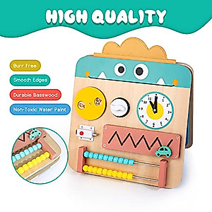 HELLOWOOD 17 for 1 Wooden Busy Board for Kids, Montessori Toys for 2 3 4 Years Old, Eduacational Activity Sensory Board, Multifunctinal Learning Toys for Toddlers Age 2-4, Fine Motor Skill