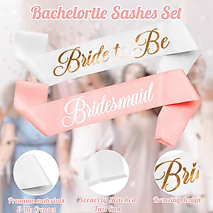 Bachelorette Sashes - Bachelorette Party Set 1 White Bride to Be Sash and 6 Pink Bridesmaid Sashes for Bride to be favors, Bridal Shower Wedding Decorations（7pcs）