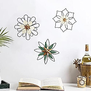 3pcs Metal Flower Garden Wall Decor Home Outdoor Fence Art Patio Floral Sculptures, Hanging Decorations for Yard Porch Living Room - 9.5 Inch