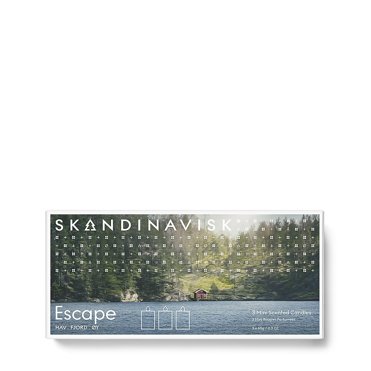 Skandinavisk Escape Giftset of 3 Mini Scented Candles. Fjord, ØY 'Island' and HAV ‘Sea’ Vegan Formula. 3 x 2.3 oz.
