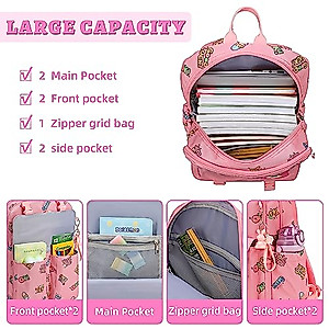 HTWO school backpack for girls cute cartoon bookbag Spinal protection kids travel backpacks for girl with Gift pendant (Pink)