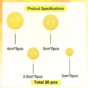 BEISHIDA 20 PCS Yellow Ball Cake Topper Cake Decoration Mini Balls Cake Toppers Foam Balls s Happy Birthday Cake DIY Cake Insert for Baking Birthday Anniversary Wedding Baby Shower Party