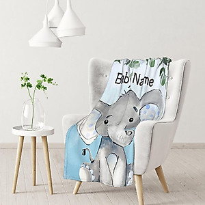 Personalized Baby Blanket with Name-Custom Baby Blankets for Girls Boys with Name-Customized Gifts for Newborn Baby Elephant Baby Name Blanket Throw Fleece Swaddle Toddler Shower Blanket