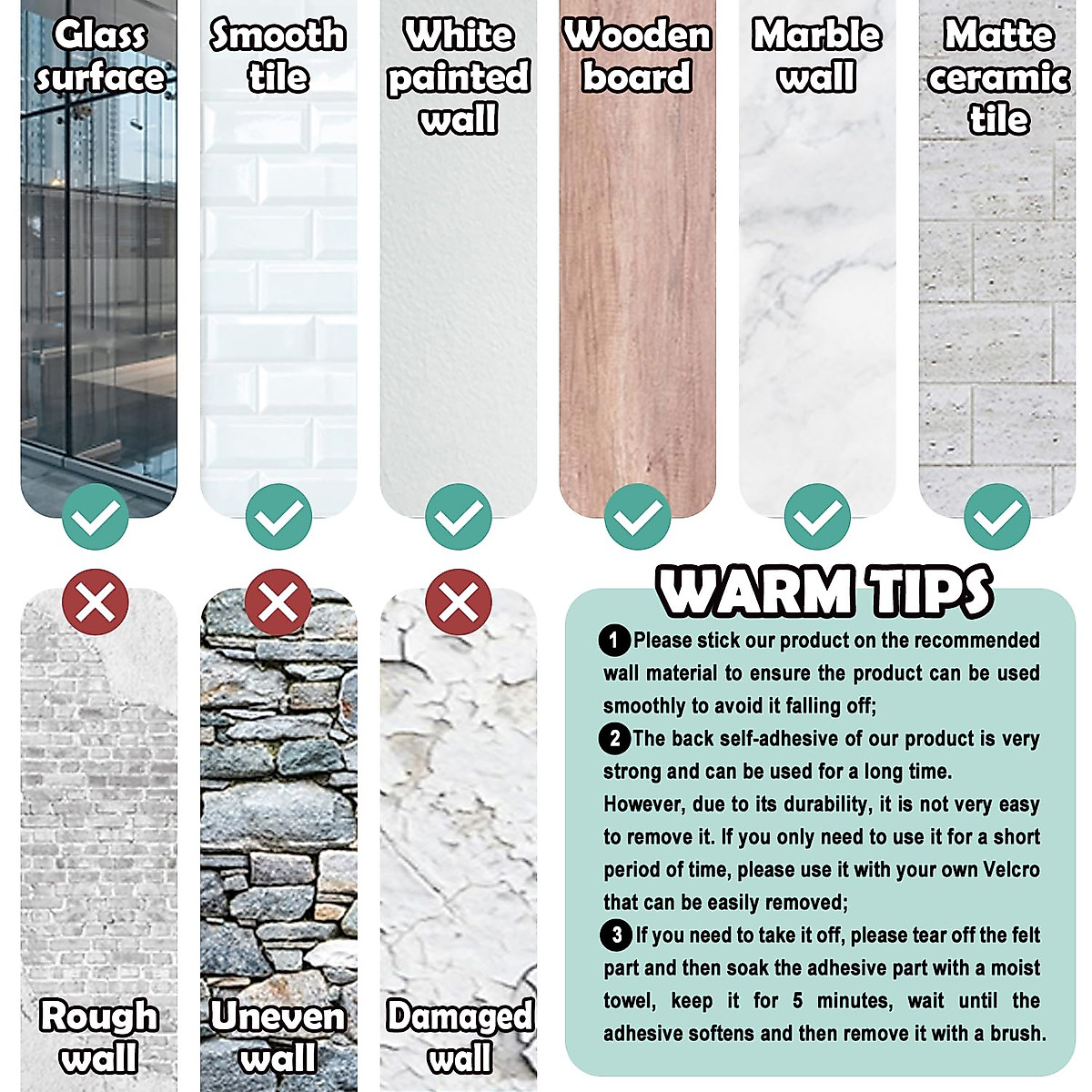 Vuzvuv 8Pcs Black White Grey Felt Pin Board Bar Strips with 35 Pushpins, Self-Adhesive Lightweight Bulletin Board Bar Strips No Damage for Wall,for Paste Notes, Photos, Schedules, Announcements.