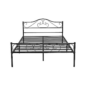 Heavy Duty Metal Platform Bed Frame Queen Size Black Bed Frame with Headboard and Steel Slats Mattress Foundation No Box Spring Needed