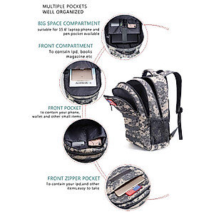 Camo Backpack, 40L Boys Backpack for School, Camouflage MOLLE Bookbag with USB Charging Port