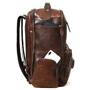 Gratlin Buffalo Leather Backpack for Men 16 Inches | Vintage Leather Backpack Multi Pockets Business Travel Daypack | Full Grain Brown Leather Shoulder Rucksack Knapsack Best for Office