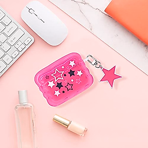 Mainrenka Cute Kawaii AirPod Pro Case Pink Stars Aesthetic Design with Keychain for Girls and Women