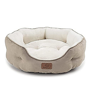 Bedsure Round Bed for Small Dogs, Washable for Indoor Cats, Pet Bed for Puppy and Kitten with Slip-Resistant Bottom, Camel, 20 Inches