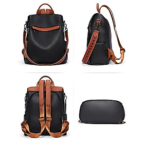 Telena Backpack Purse for Women, PU Leather Anti Theft Travel Purse Shoulder Bags with Tassel Contrast Black