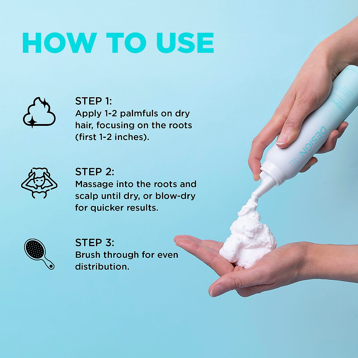 QUICKIE.ME Dry Shampoo Foam by DESIGNME | Non Sticky, Waterless, No Rinse Formula for All Hair Types | Refreshes, Adds Volume, Absorbs Oils and Build Ups | Sulfate-Free with Rice Starch & Vitamin B5