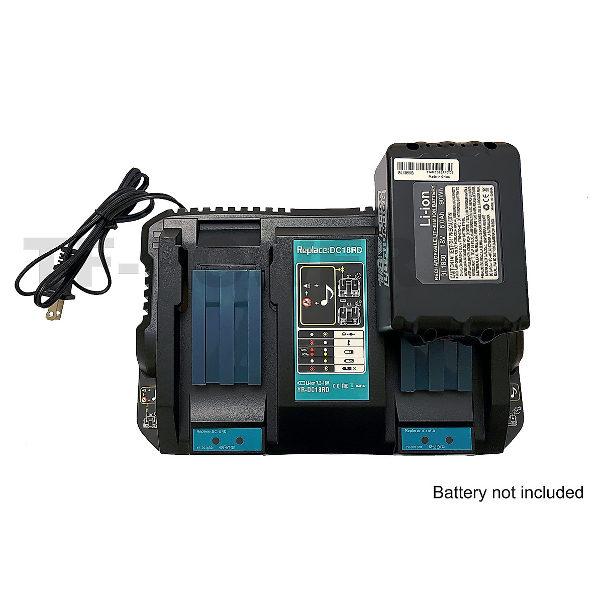 2pcs Replacement Battery for Makita BL1850B 18V LXT Lithium-ion (18V 5.0Ah),1pc Replacement Dual Switch Charger for Makita DC18RD DC18RC