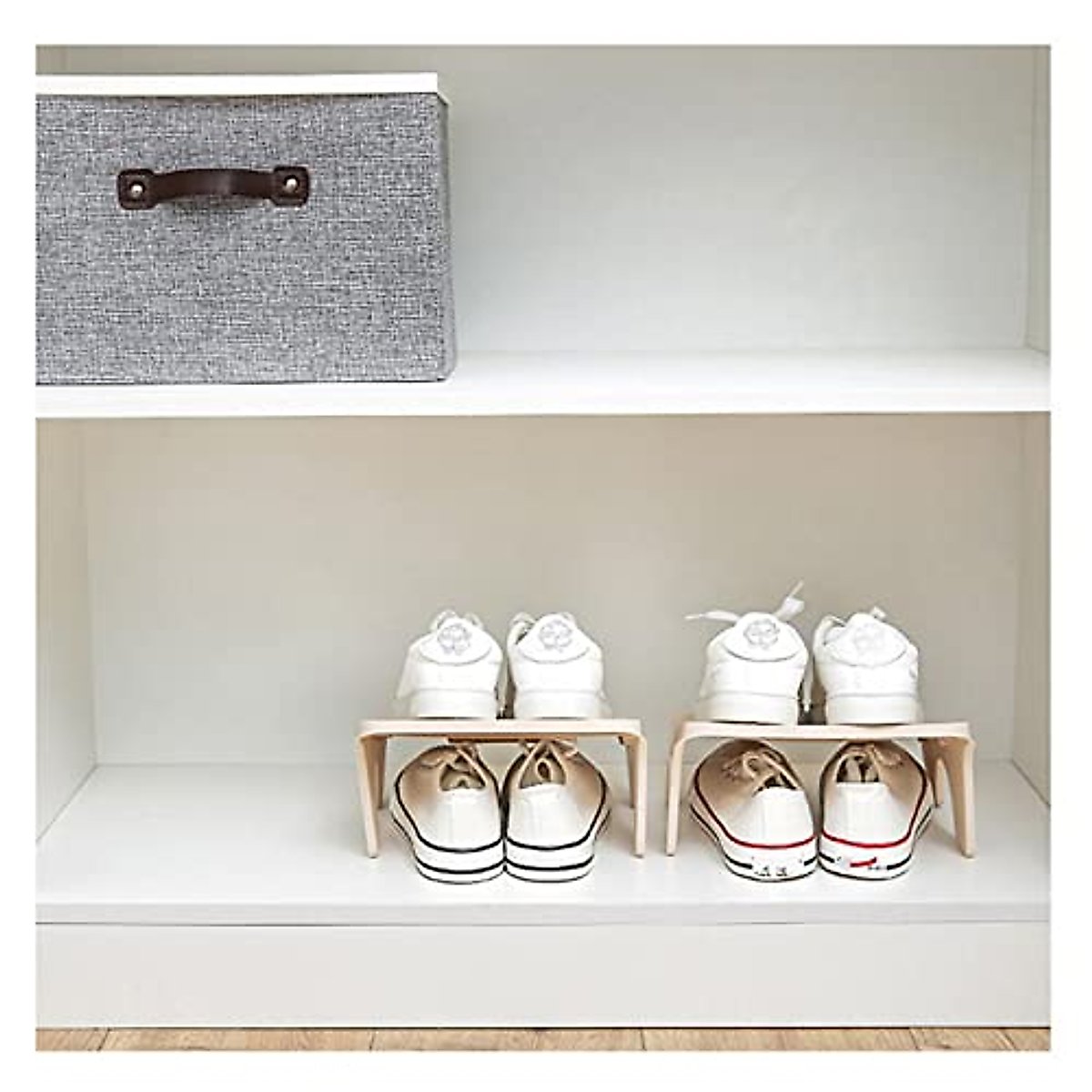 ASkinds 4 Pack Shoe Stacker Slots Space Saver, Double Layer Stack Shoe Racks, Increase Space by 200% Shoe Stackers for Home Closet Organization(Apricot)
