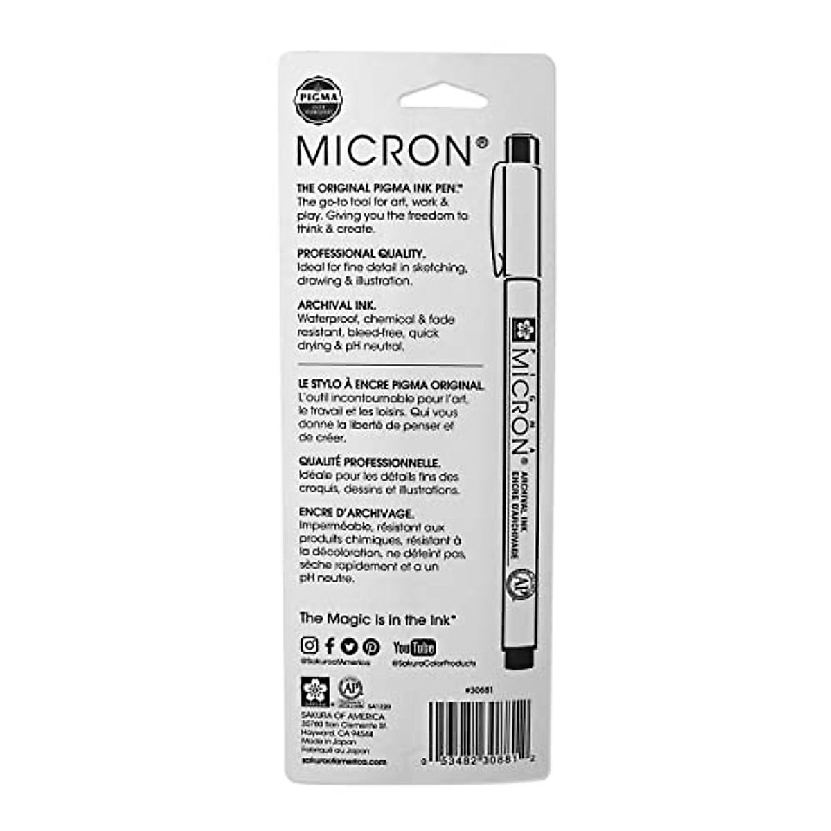 Sakura 30881 Pigma Micron Blister Card 08 Ink Pen, 0.50-mm, Black