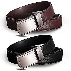 Truyis Gurzita Ratchet Belt for Men Women 2 Pack,1 3/8" Leather Ratchet Belt,Adjustable Slide Click Belt in Gift Set Box1
