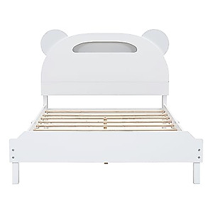 Merax Full Kids Bed Bear-Shaped Low Beds with Led Lights, Wood Platform Bed Frame for Boys, Girls,Easy Assemble (Full, White