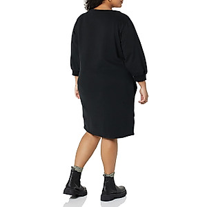Amazon Essentials Women's Fleece Blouson Sleeve Crewneck Sweatshirt Dress (Available in Plus Size), Black, X-Large