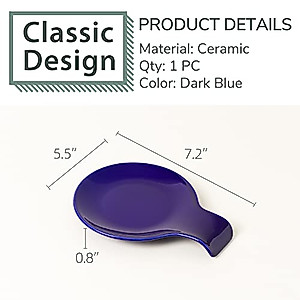 Magclay Ceramic Spoon Rest, 5.5" Ceramic Spoon Holder for Stove Top and Kitchen Counter, Navy Utensil Rest, Great Cooking Gifts for Friend, Modern Kitchen Decorative, Dark Blue
