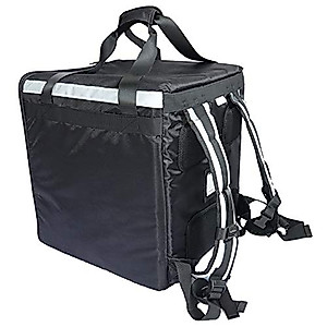 PK-76F: Large Doubledeck Insulated Pizza/Food Delivery Backpack, 16"x 15"x 18", with Divider, Cup Holder. Waterproof Thermal Food Take-Out Box, Keep Hot/Cold, 76Liters (Black)