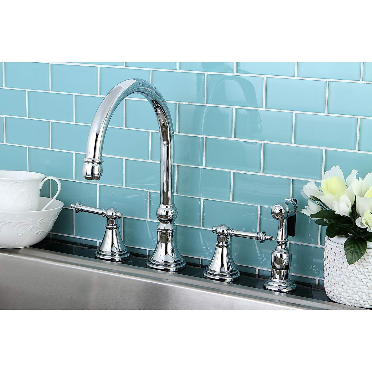 Kingston Brass KS2791TLBS Templeton Widespread Kitchen Faucet, 8-1/4", Polished Chrome