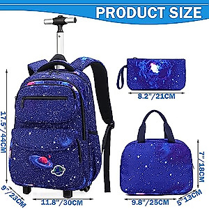 Meetbelify Backpack with Wheels for Boys Rolling Backpack Kids Luggage with Lunch Box Set for Elementary Students Travel Laptop Suitcase