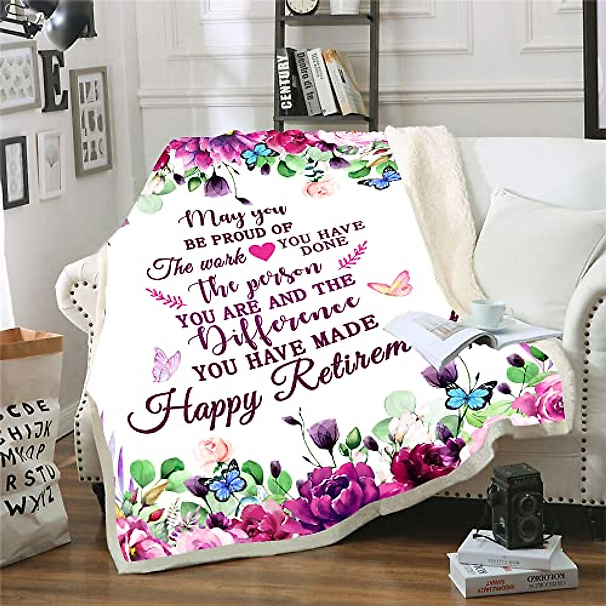 Onecmore Happy Retirement Throw Blanket Gifts for Women Best Female Retirement Gifts Ideas Print for Mom,Nurse,Doctor,Teacher,Police Lightweight Cozy Home Decor Soft Warm for Living Room Sofa 50"x60"