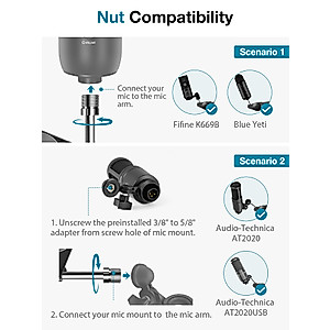 InnoGear Microphone Arm Stand, Heavy Duty Mic Arm Microphone Stand Suspension Scissor Boom Stands with Mic Clip and Cable Ties for Blue Yeti Snowball Hyper X QuadCast SoloCast Fifine Gaming (Medium)