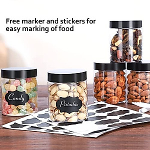 40 Pack Plastic Jars with Lids, Gencywe 8 oz Clear Slime Cosmetics Containers with Pen and Labels, Leakproof Storage Jars, PET Empty Jars with Black Lids for Kitchen Cookie Candy Spices Dry Food Cream