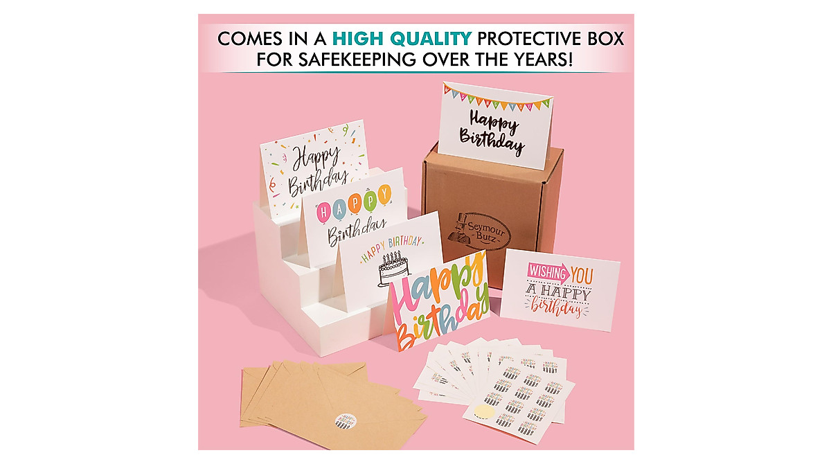 120 Happy Birthday Cards Bulk Set - 6 Vibrant Designs with Envelopes