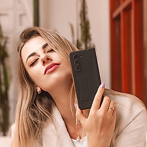 XIMAND for Samsung Galaxy Z Fold 5 5G Case with S Pen Holder (Removable),2 Card Slots,Explosion-Proof Glass,Protective Anti-Scratch,Hard Slim Leather Bracket Case with Screen Protector(Brown)