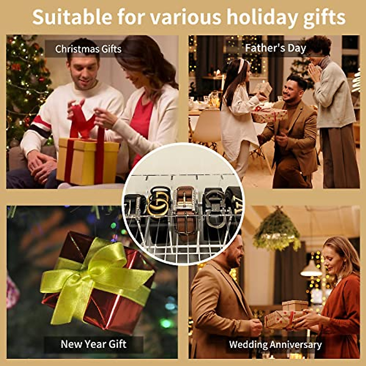 Belt Organizer for Closet，Belt Holder for Closet，Tie and Belt Organizer for Closet,Belt Organizer with 5 Compartments Display Case