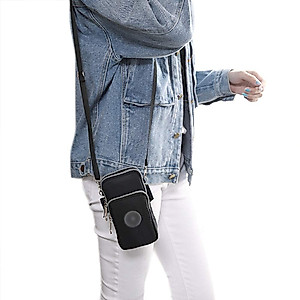 Amamcy Nylon Crossbody Cellphone Pouch Waterproof 3 Layers Unisex Phone Bag Shoulder Bag Coin Purse for Women Men