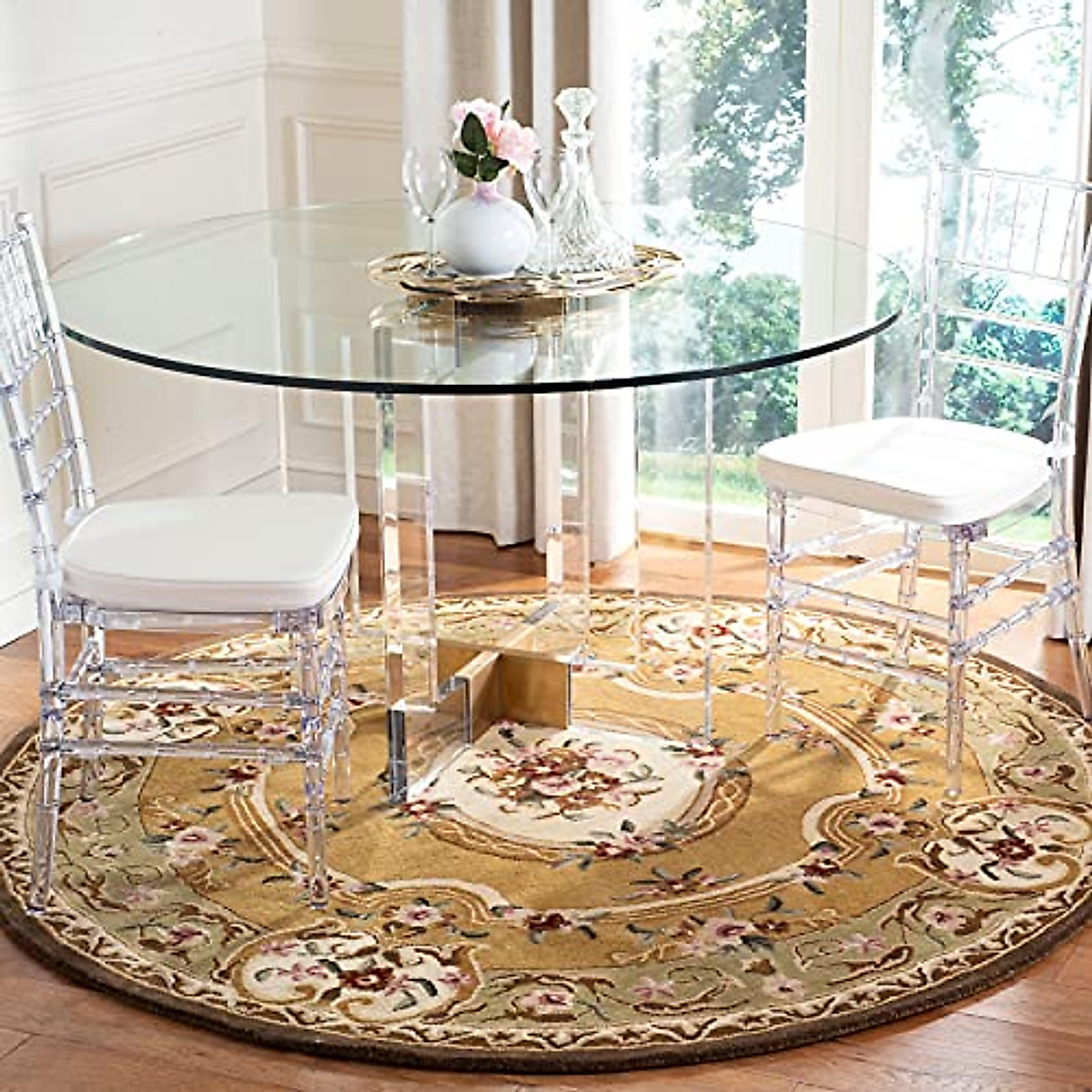 SAFAVIEH Classic Collection 4'6" x 6'6" Oval Light Gold / Green CL280A Handmade Traditional Oriental Premium Wool Area Rug