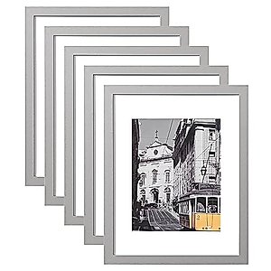 eletecpro 11x14 Picture Frames Set of 5, Gallery Wall Frame Display 8x10 Photo with Mat or 11x14 without Mat, Picture Frame Collage Wall Decor for Wall Mounting, Grey